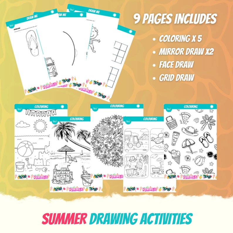Summer Vacation Coloring Pages: Kid's Drawing Activity (PDF) - Etsy ...