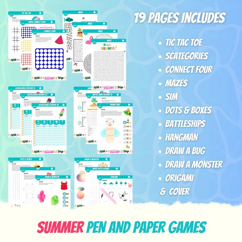 Summer Kid Pen and Paper Games Printable Vacation Family Activity ...