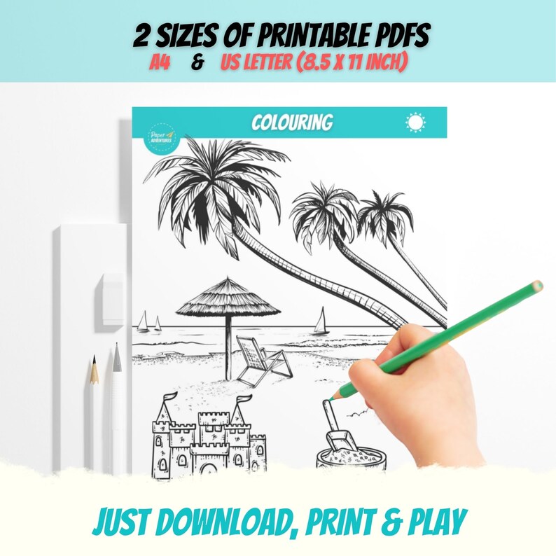 Summer Vacation Coloring Pages: Kid's Drawing Activity (PDF) - Etsy ...