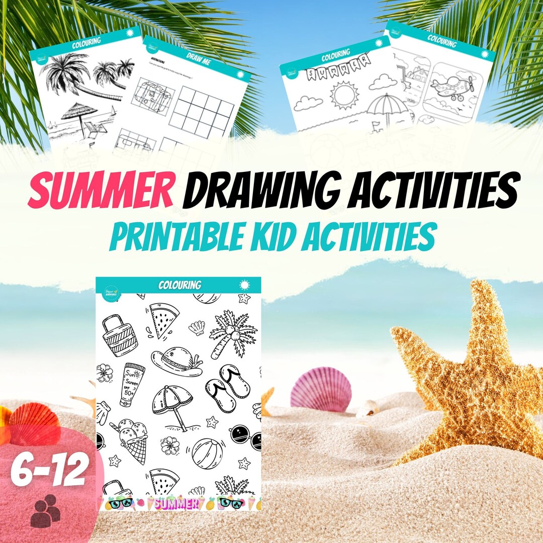 Summer Kid Drawing Colouring Printable | Vacation Family Activity ...