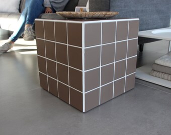 Handmade Tiled Side Table Green Tile With White Grout Cube - Etsy