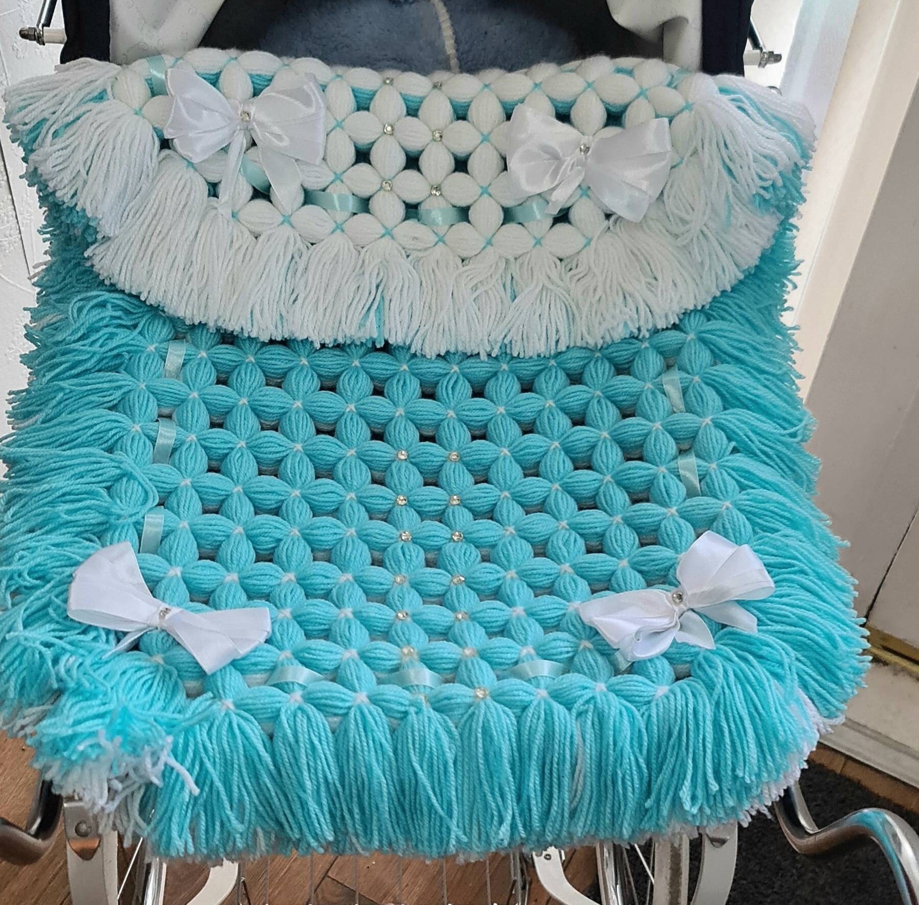 Handmade Baby Pram Topper Blanket Turquoise and White Non - Etsy UK