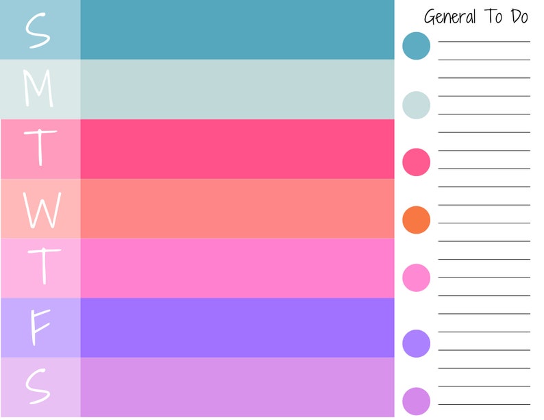 Colorful Weekly Planner/ to Do List - Etsy