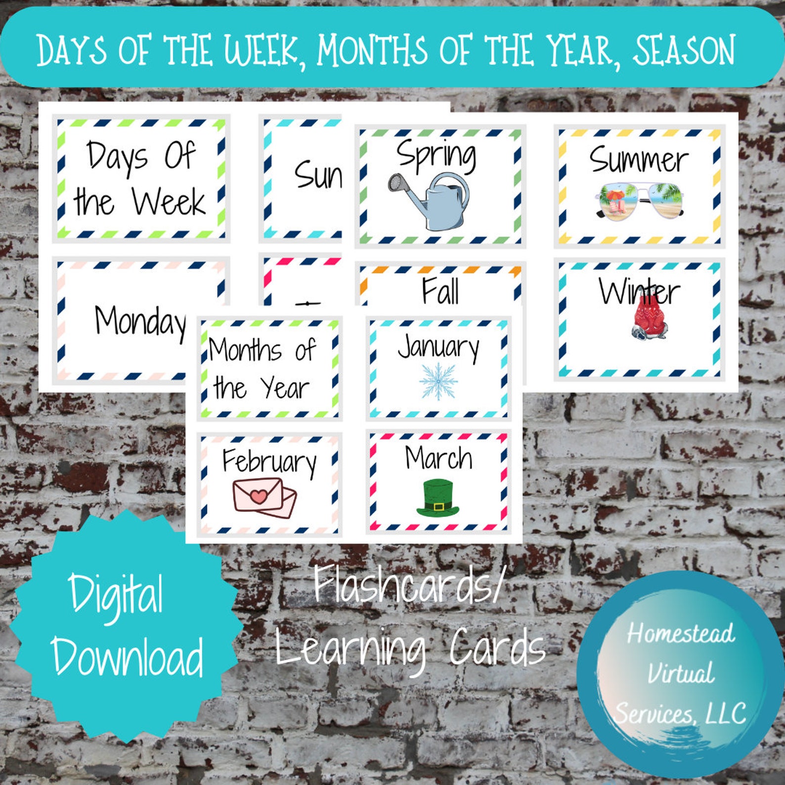 Days of the Week, Months of the Year, Seasons Flash Cards - Etsy