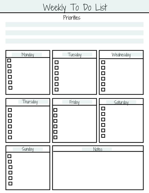 Weekly to Do List Digital Download Organization Notes - Etsy