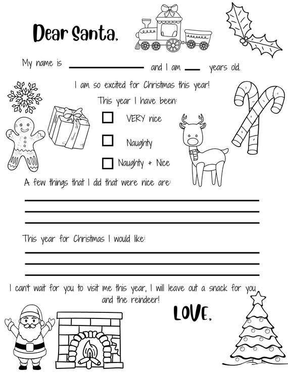 Dear Santa Letter Digital Download Letter to Santacoloring - Etsy