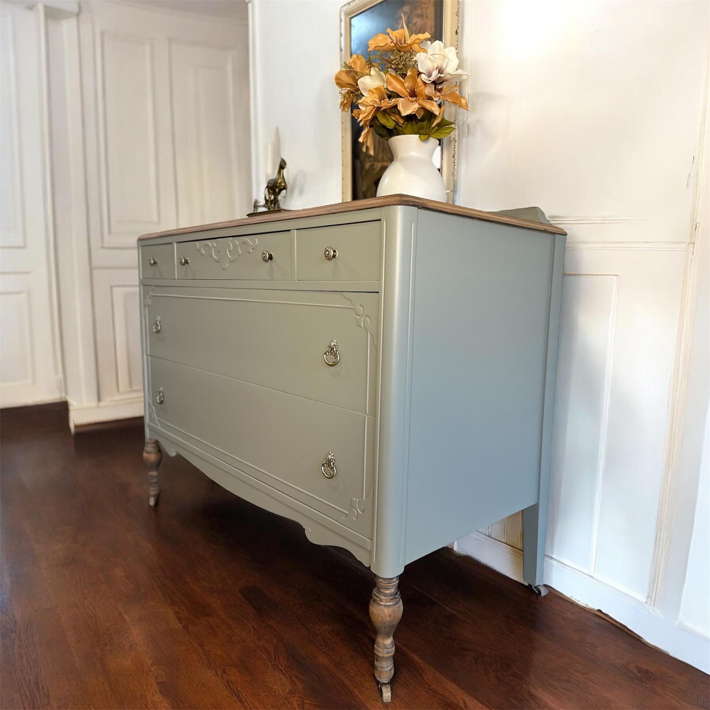 Sold-gorgeous Antique 5 Drawer Dresser-sage Green and Wood Finish - Etsy