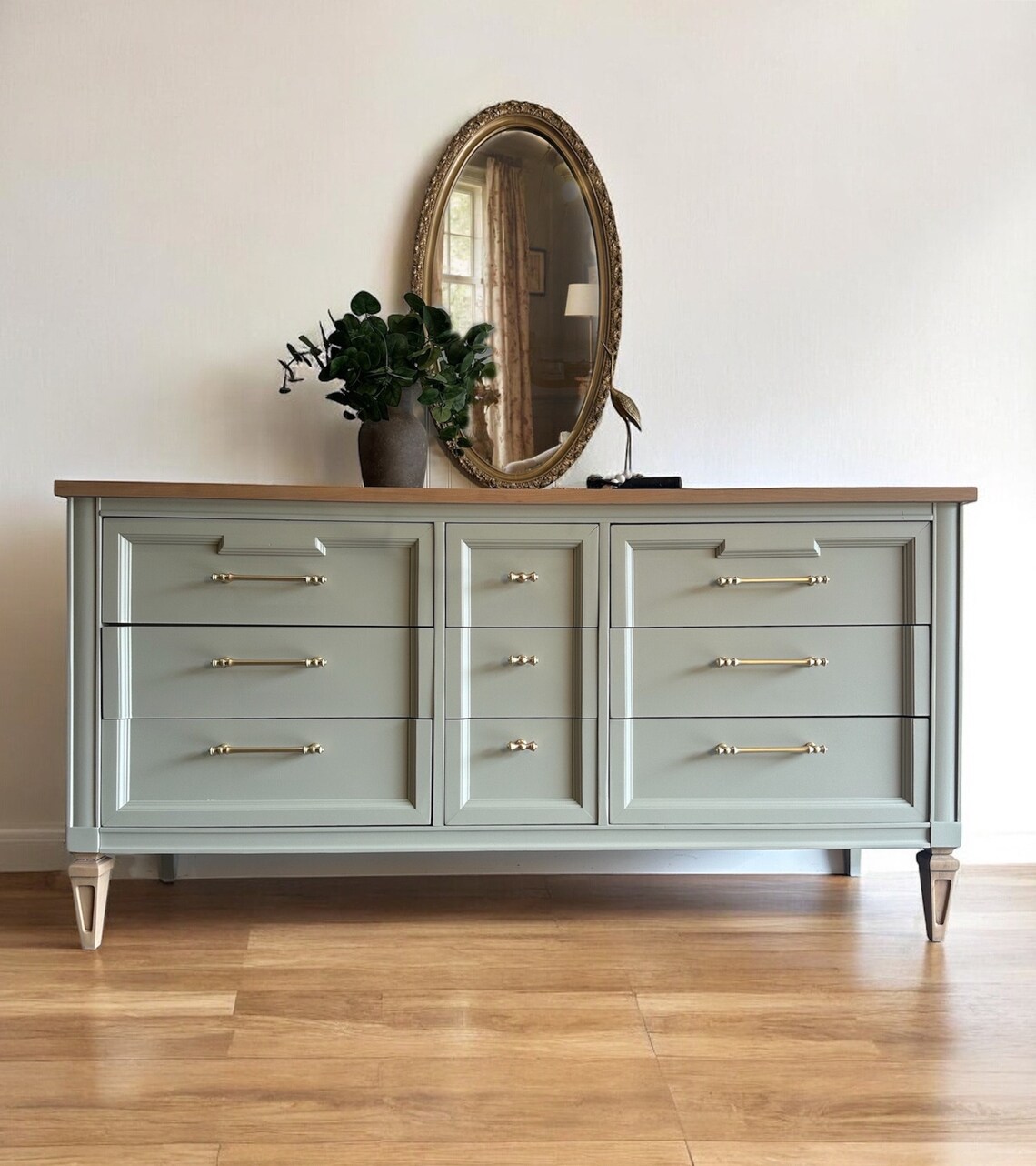 Sold-vintage MCM Dresser Set, Sage Green Dresser Set With Wood Top and ...