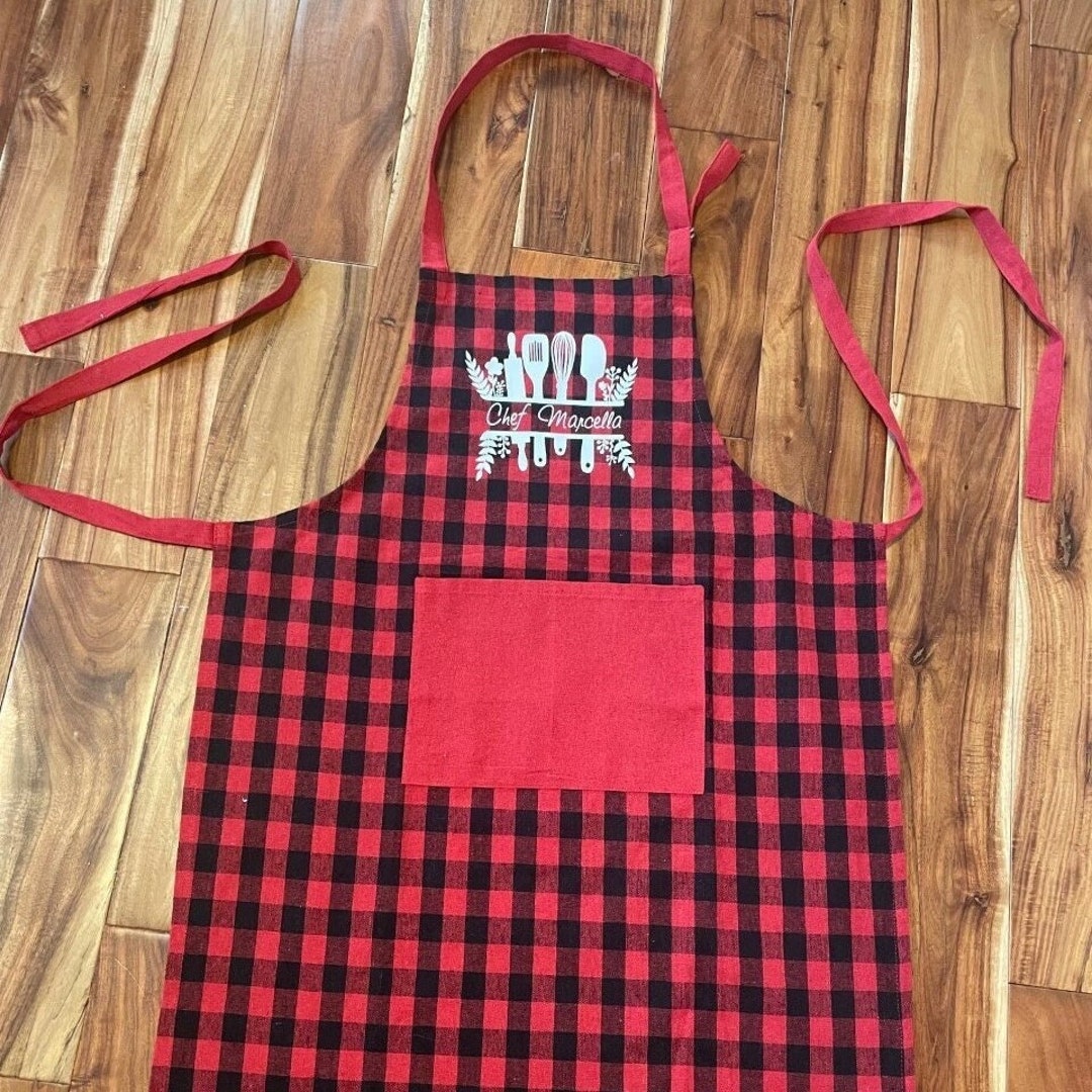 Personalized Apron | Custom Apron | Red Plaid | Kitchen Apron | Salon ...