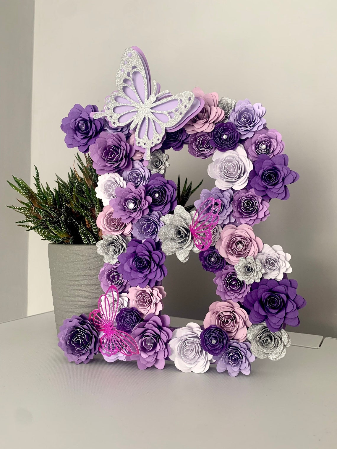 Personalised Floral Letter, Wooden Letter, Paper Flowers, Nursery Decor ...