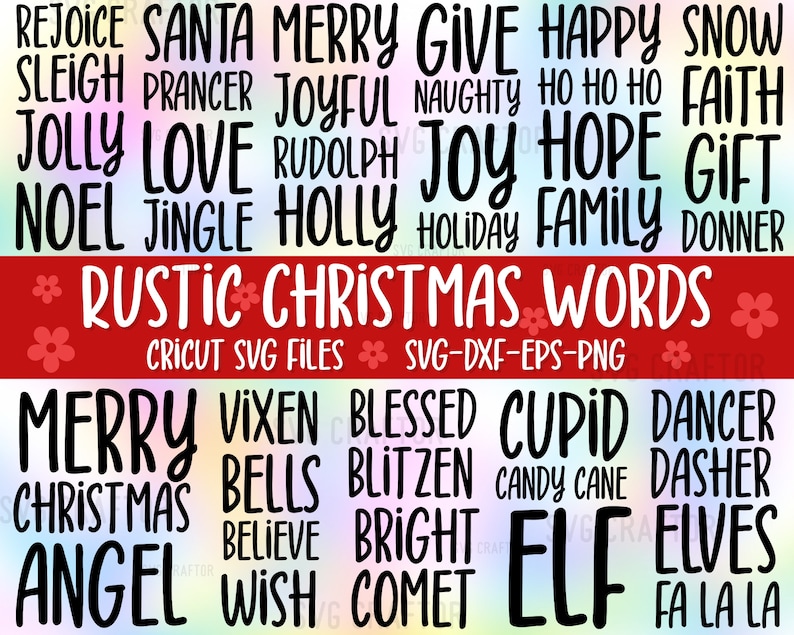 Rustic Christmas Words SVG Bundle: Holiday Farmhouse Ornament (digital ...