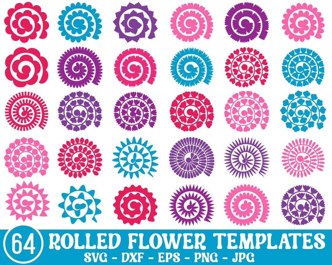 Rolled Paper Flower SVG Bundle: 64 Flower & Leaf Templates (digital ...