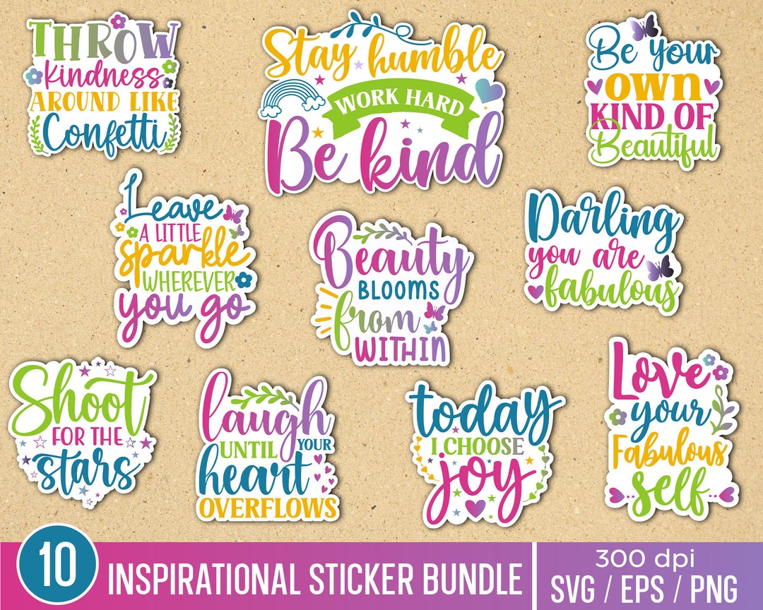 Inspirational Sticker Bundle: Typography Designs (SVG, PNG, EPS) - Etsy