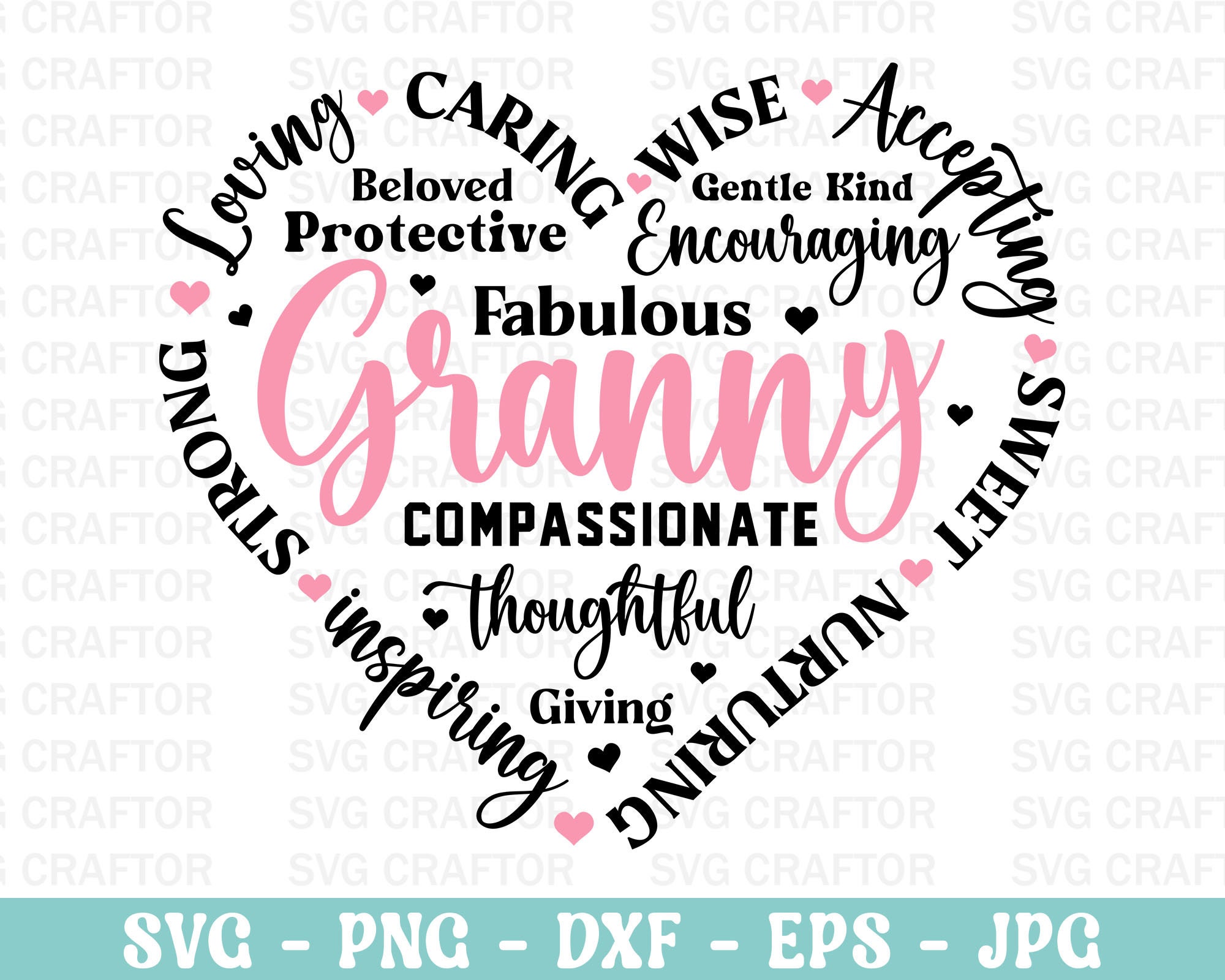 Granny Heart SVG: Aunt, Mama, Grandma Typography (digital Download) - Etsy