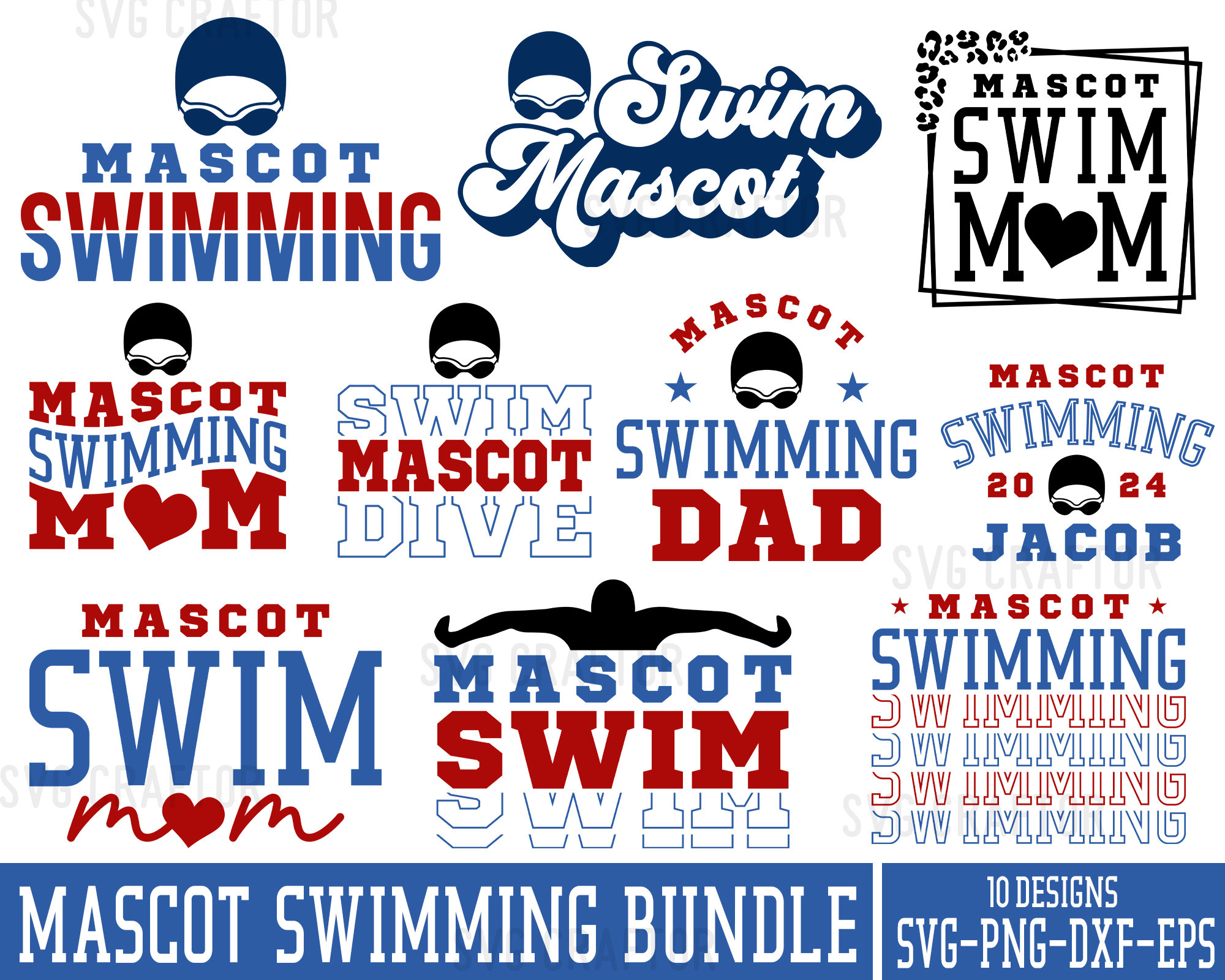 Mascot Swimming SVG Bundle: Swim Team Shirt Designs (digital Download ...