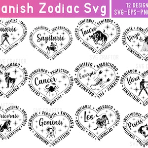 Spanish Zodiac Bundle Svg Dxf Eps Png, Zodiac Heart Svg, Zodiac Svg ...
