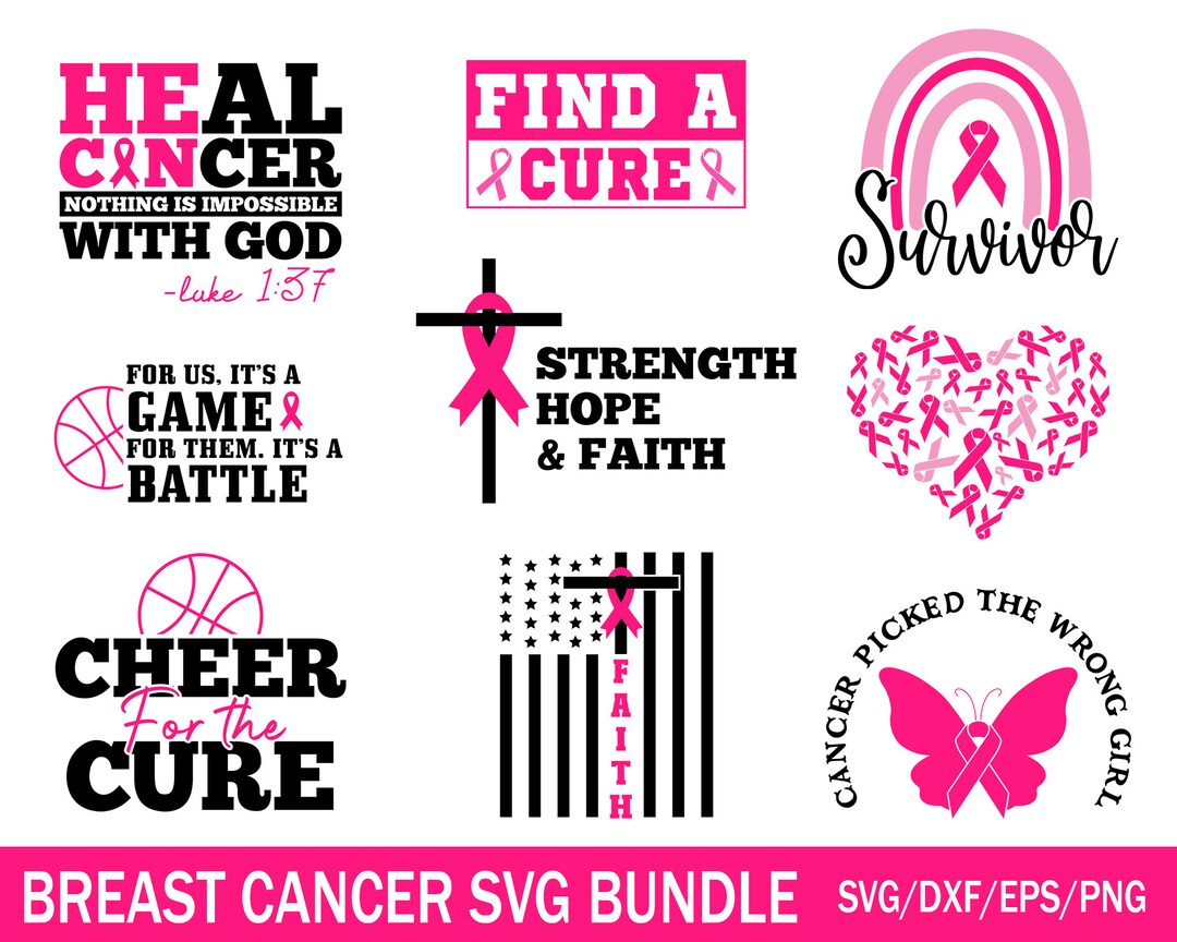 Breast Cancer Awareness SVG Bundle: Ribbon, Hope, Faith (digital Files ...