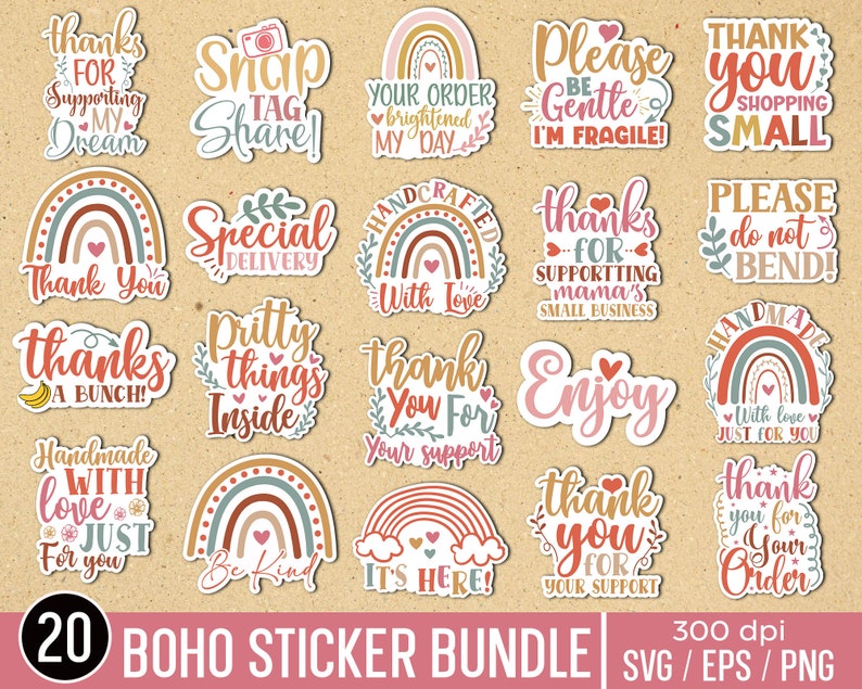 Boho Sticker Designs: Typography Stickers for Gifts (digital Download ...