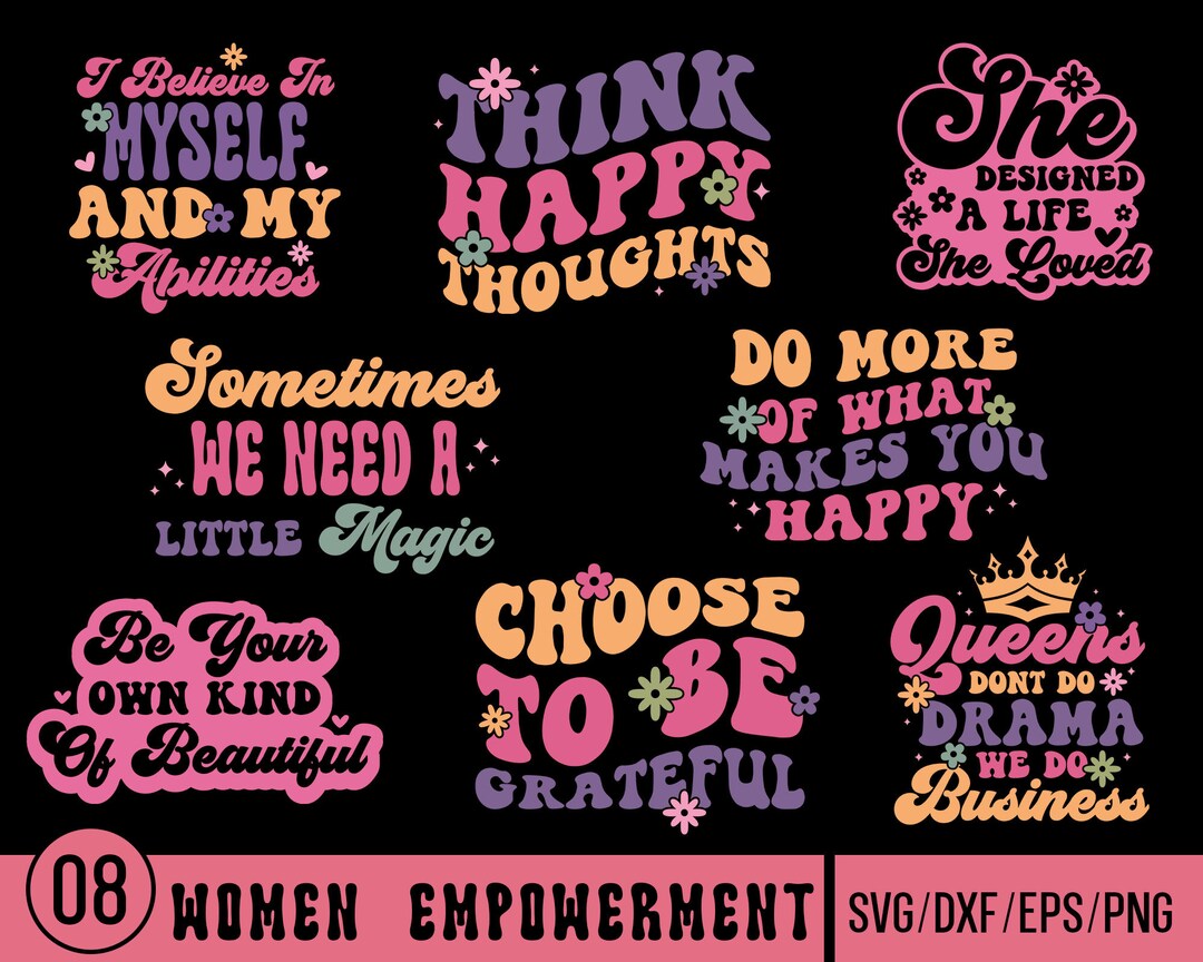 Retro Women Empowerment SVG Bundle: Positive Girl Quotes (digital ...