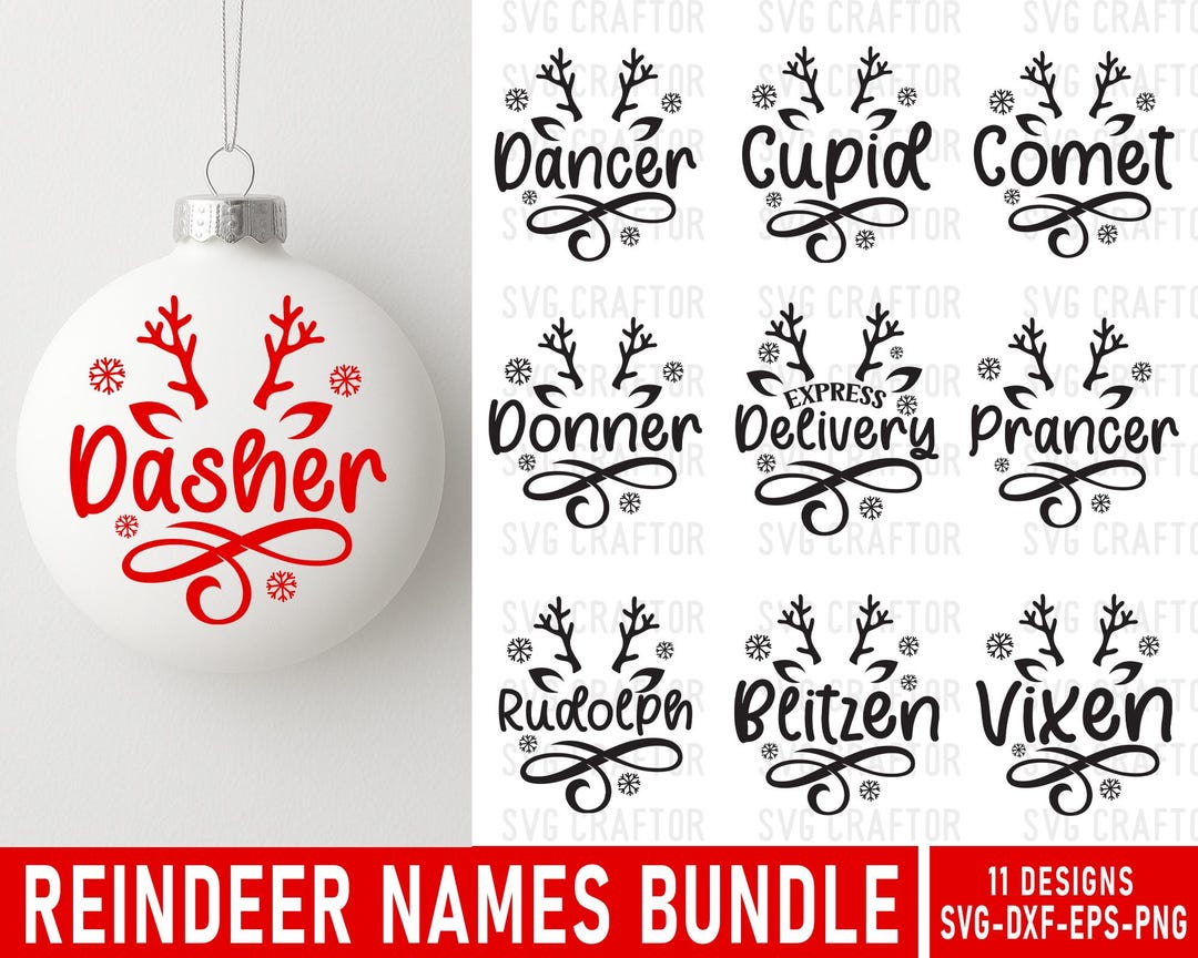 Reindeer Names Christmas SVG Bundle: Cricut and Silhouette File ...