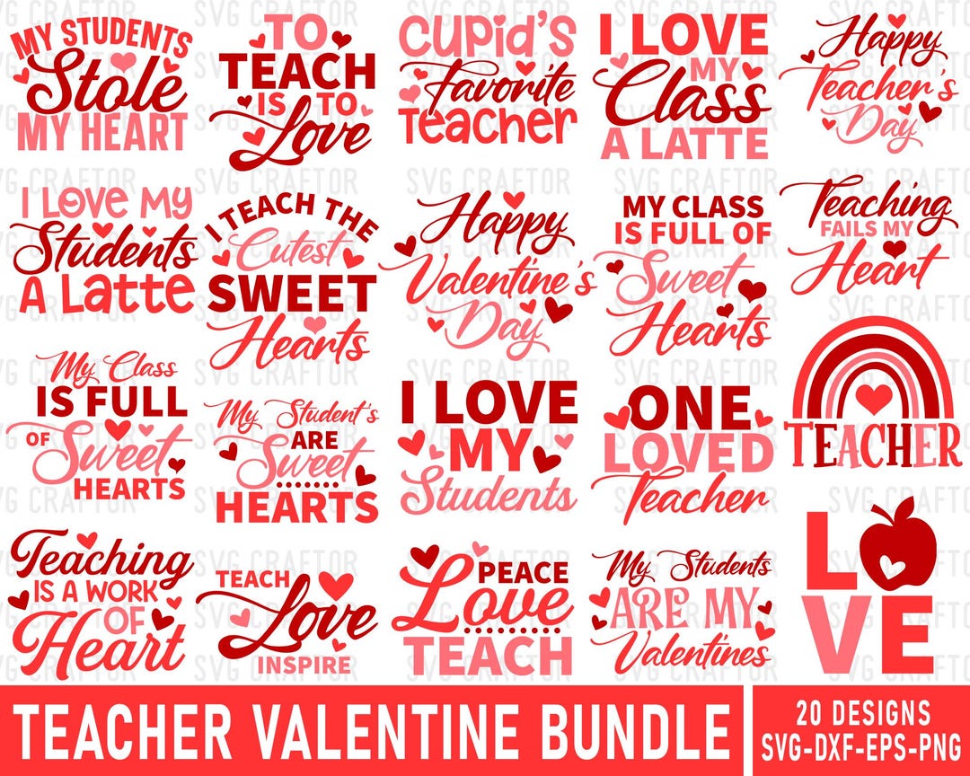 Teacher Valentine SVG Bundle: Cricut and Silhouette Files (digital ...
