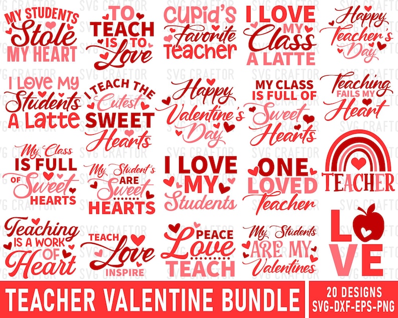 Teacher Valentine SVG Bundle: Cricut and Silhouette Files (digital ...