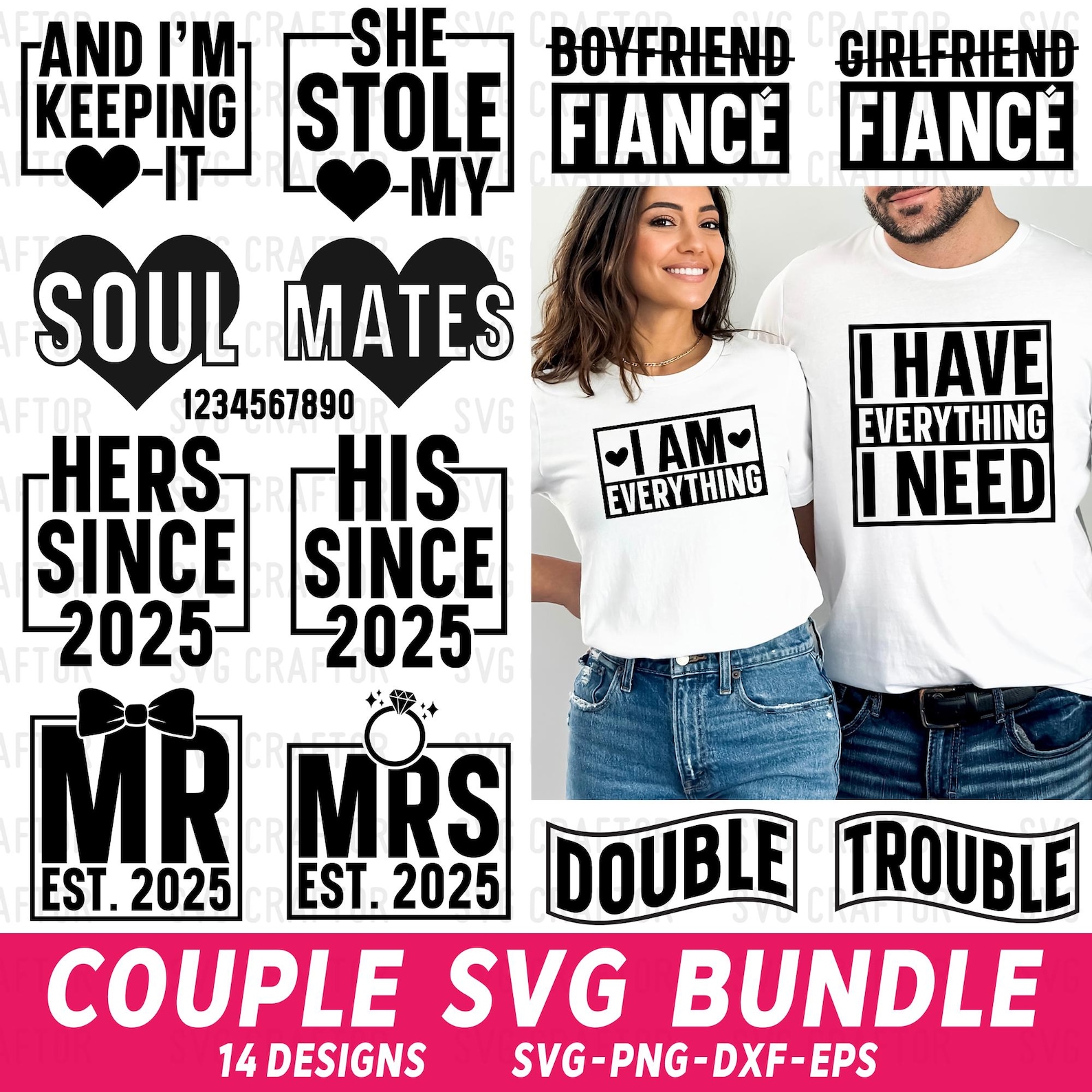 Couple Shirts SVG Bundle: Matching Anniversary Design (digital Download ...