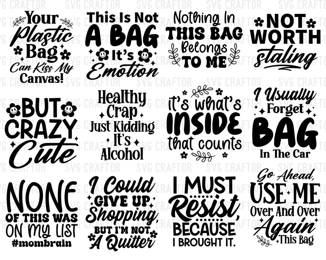 Funny Tote Bag Quotes SVG Bundle: Humorous Reusable Bag Designs ...