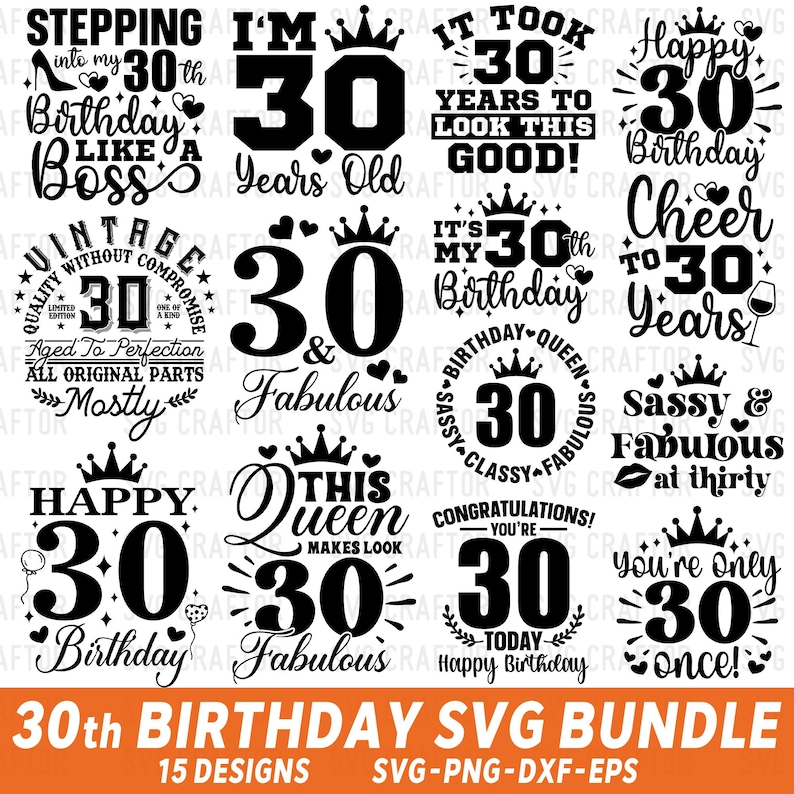30th Birthday SVG Bundle, Sassy Designs (digital Download) - Etsy