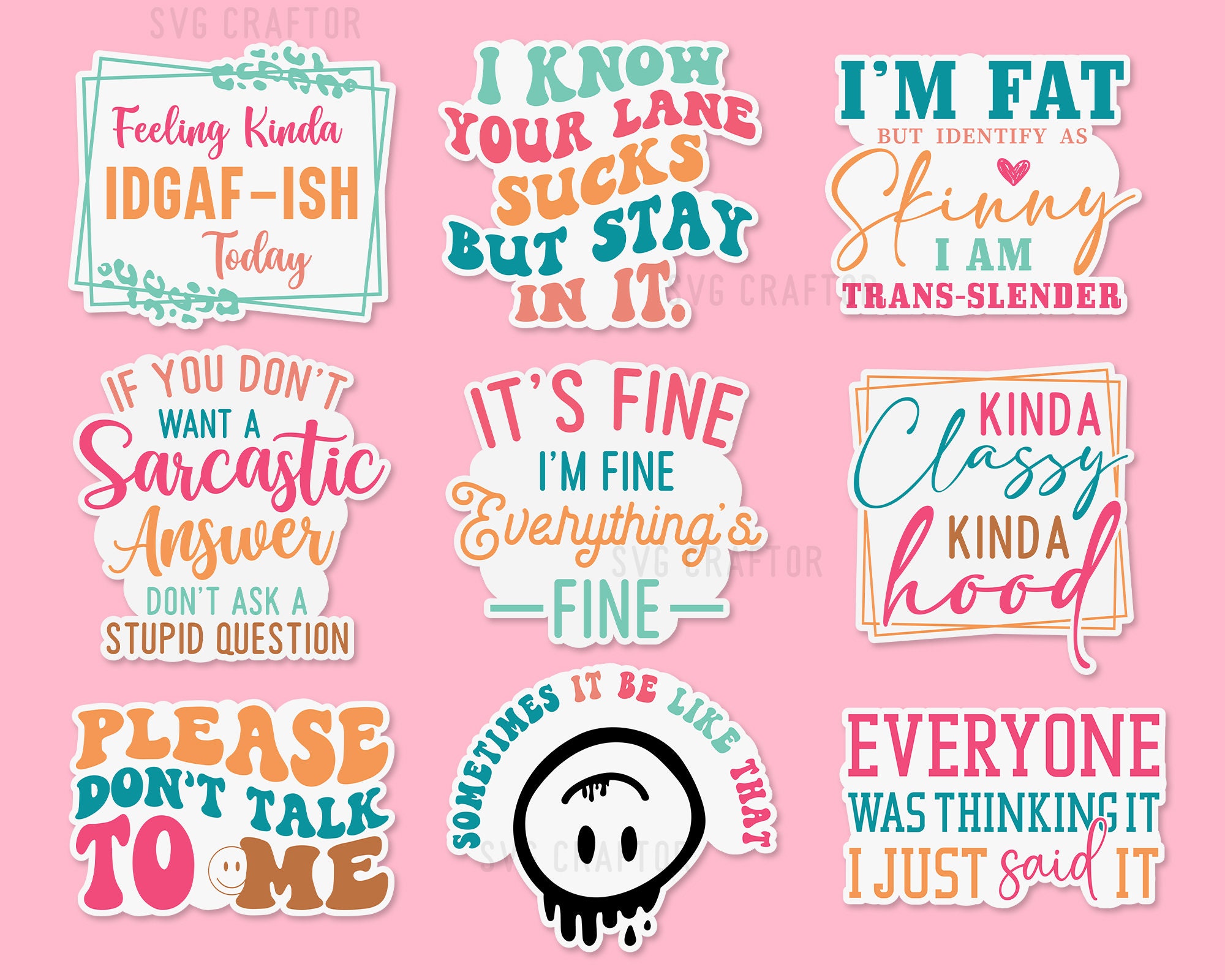 Sarcastic Sticker Bundle, Png Sticker, Sarcasm Sticker Png, Funny ...