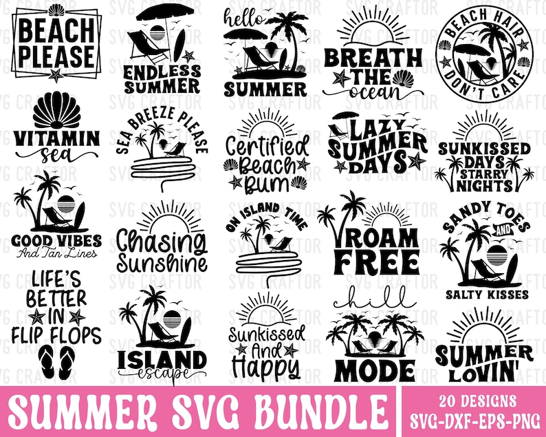 Summer SVG Bundle: Beach T-shirt Designs (digital Download) Commercial ...