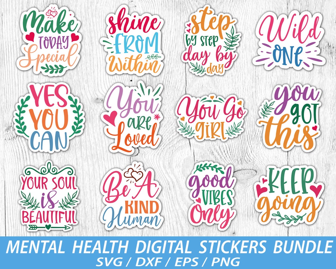Mental Health Stickers Bundle: Inspirational Positivity Designs ...