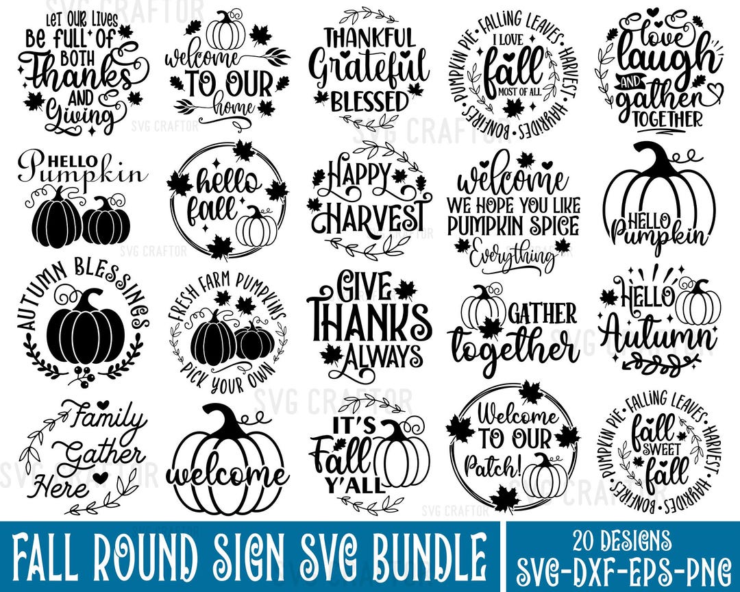 Fall Round Sign SVG Bundle: Autumn & Pumpkin Designs (digital Files ...