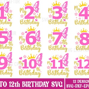 1st-12th Birthday SVG Bundle: Butterfly Crown Designs (digital Download ...