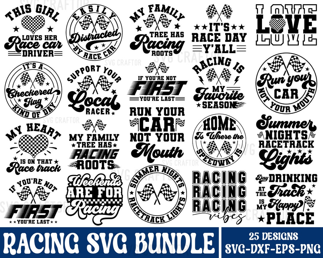 Racing SVG Bundle: Car Race Day Designs (digital Files), Checkered Flag ...