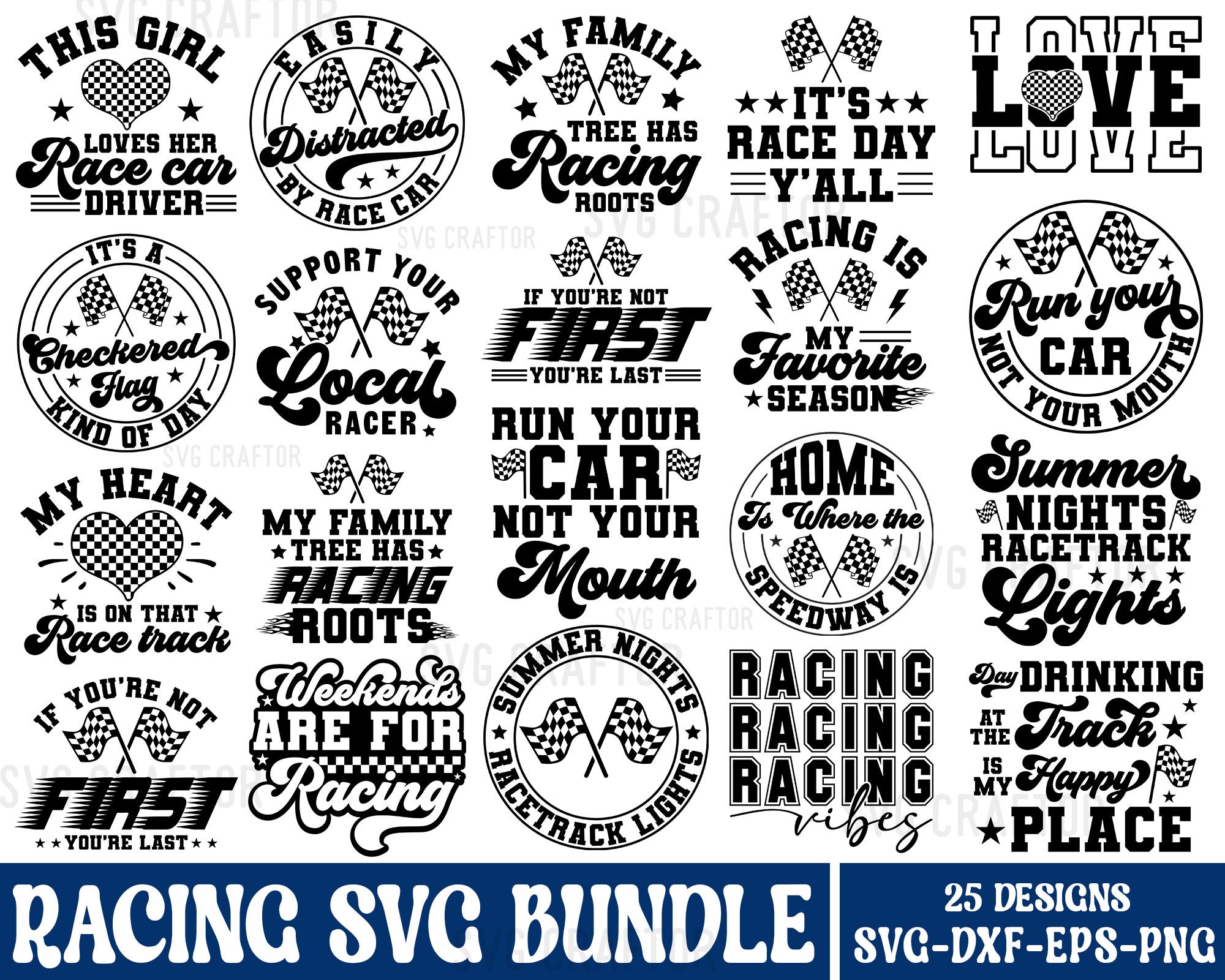 Racing SVG Bundle: Car Race Day Designs (digital Files), Checkered Flag ...