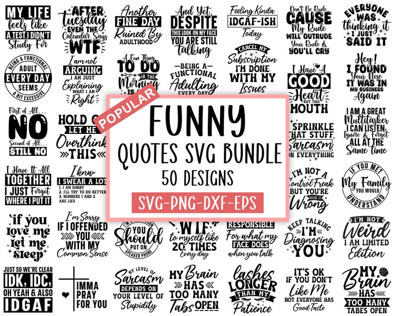 Sarcastic Quotes SVG Bundle: Funny Mom Shirt Designs (digital Download ...
