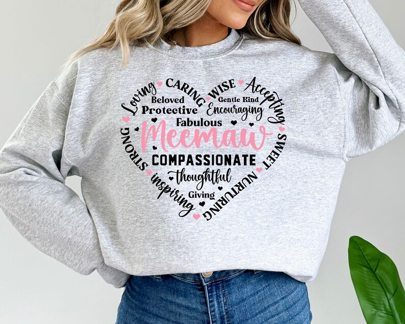 Meemaw Heart SVG: Grandma Shirt Design, Cricut Silhouette (digital ...