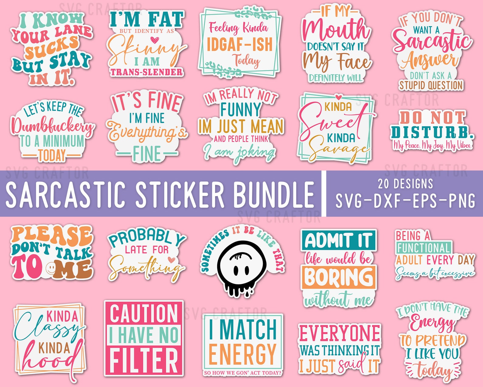 Sarcastic Sticker Bundle, Png Sticker, Sarcasm Sticker Png, Funny ...