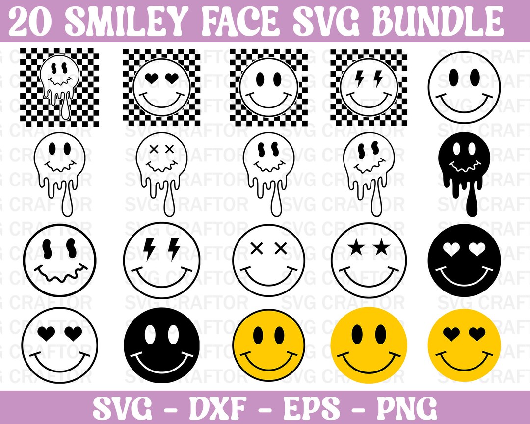 Groovy Smiley Face SVG Bundle: Drippy Emoji Designs (digital Download ...