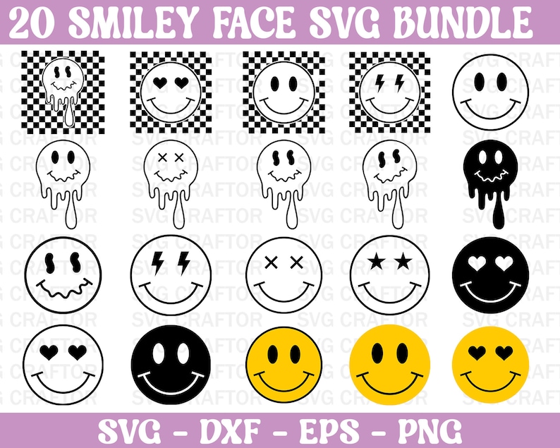 Groovy Smiley Face SVG Bundle: Drippy Emoji Designs (digital Download ...