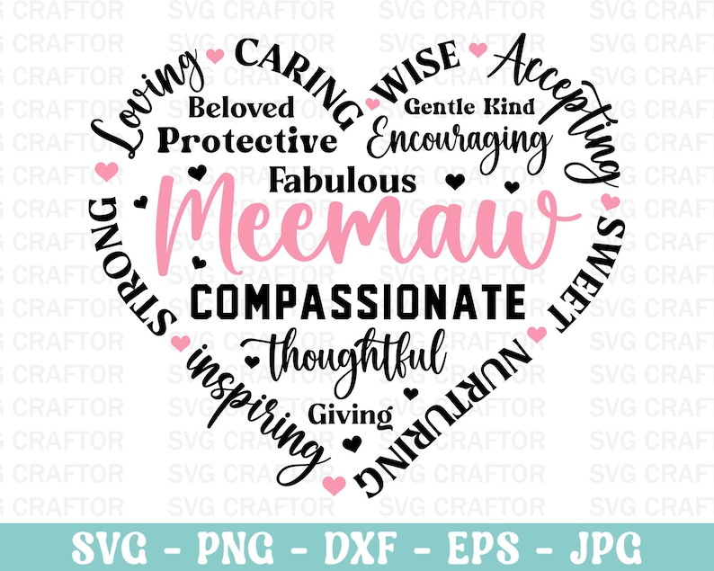 Meemaw Heart SVG: Grandma Shirt Design, Cricut Silhouette (digital ...