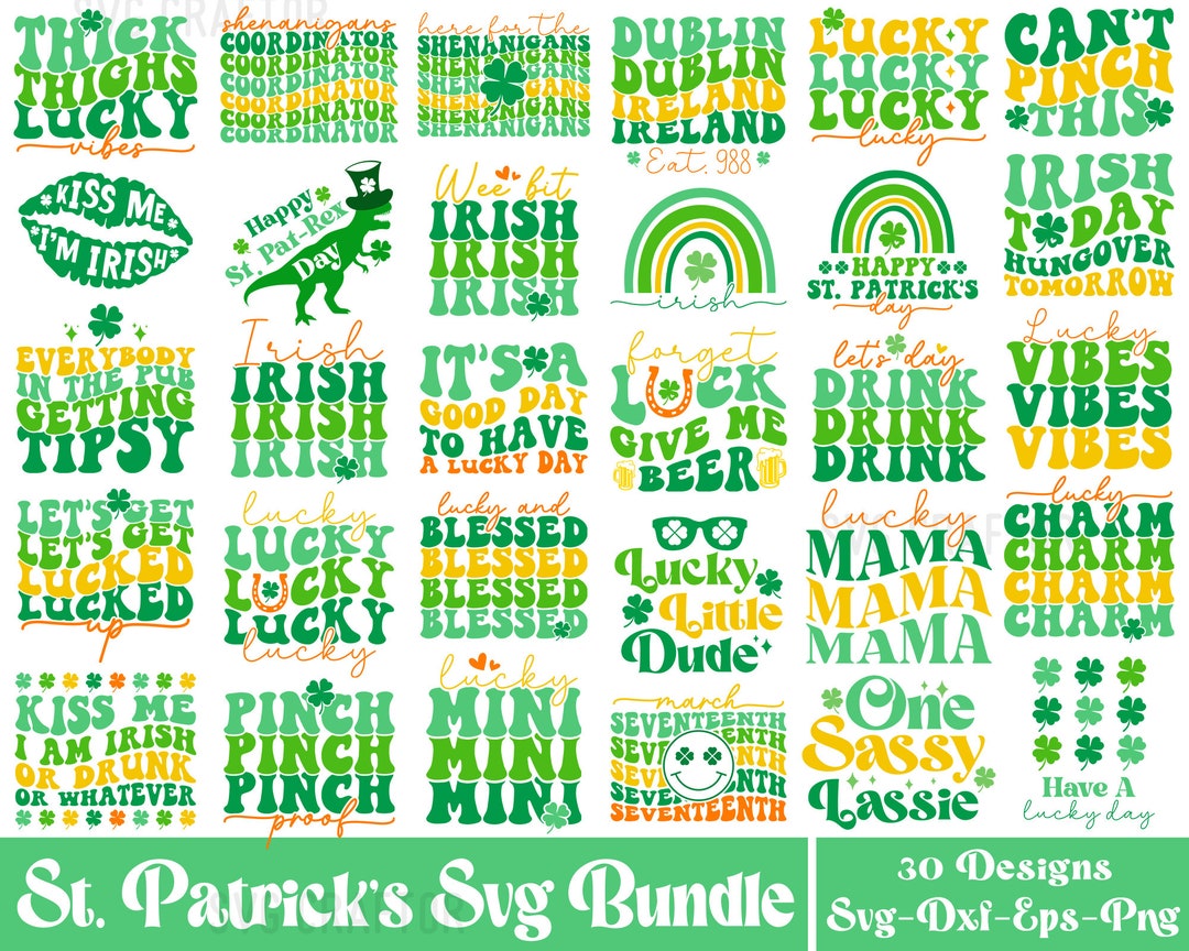 Retro St. Patrick's Day SVG Bundle: Lucky Rainbow Clover Designs ...