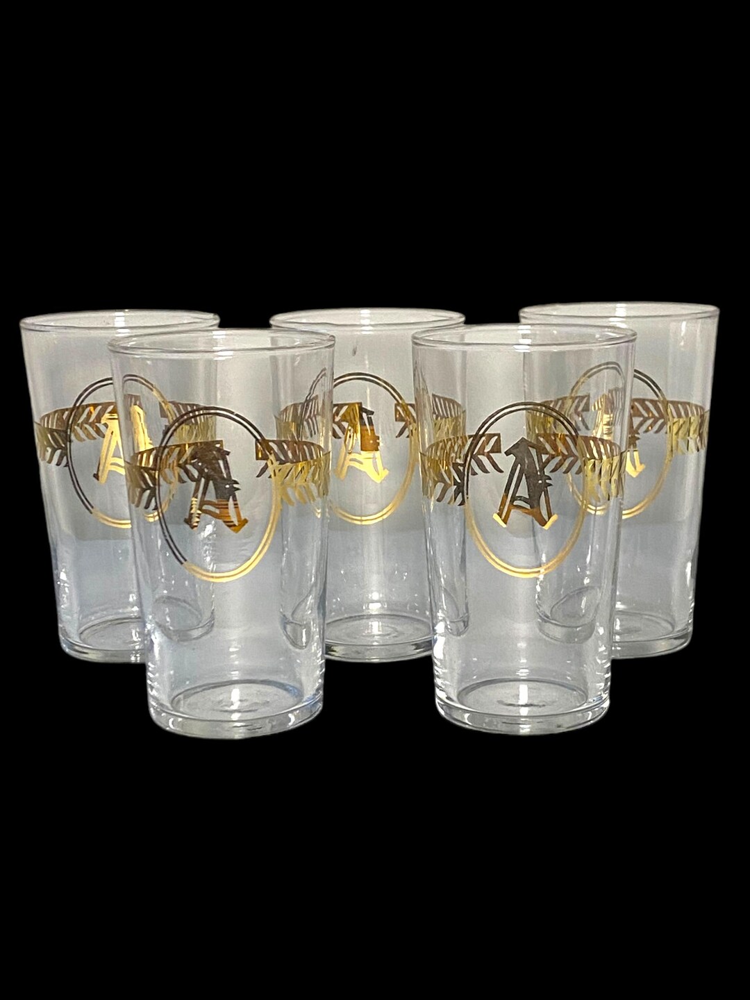 Vintage 1930s Libbey Gold Laurel Wreath Monogram a Glassware Set Mid ...