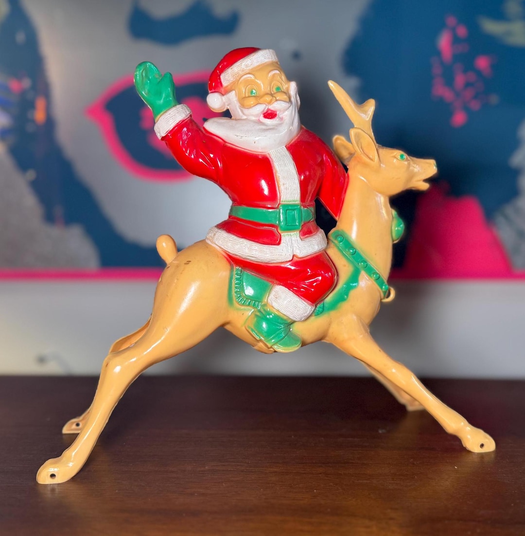 Vintage 1950s Plastic Santa on Reindeer Christmas Decoration – Mid ...