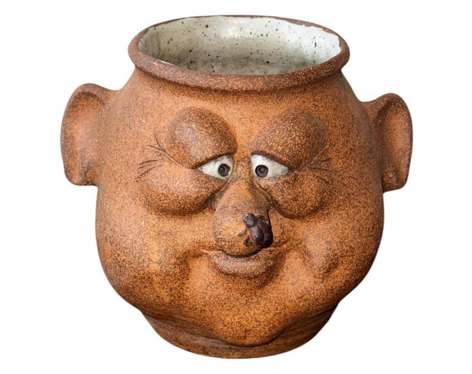 Vintage Stoneware Funny Face Planter – Quirky Handcrafted Ceramic Pot ...