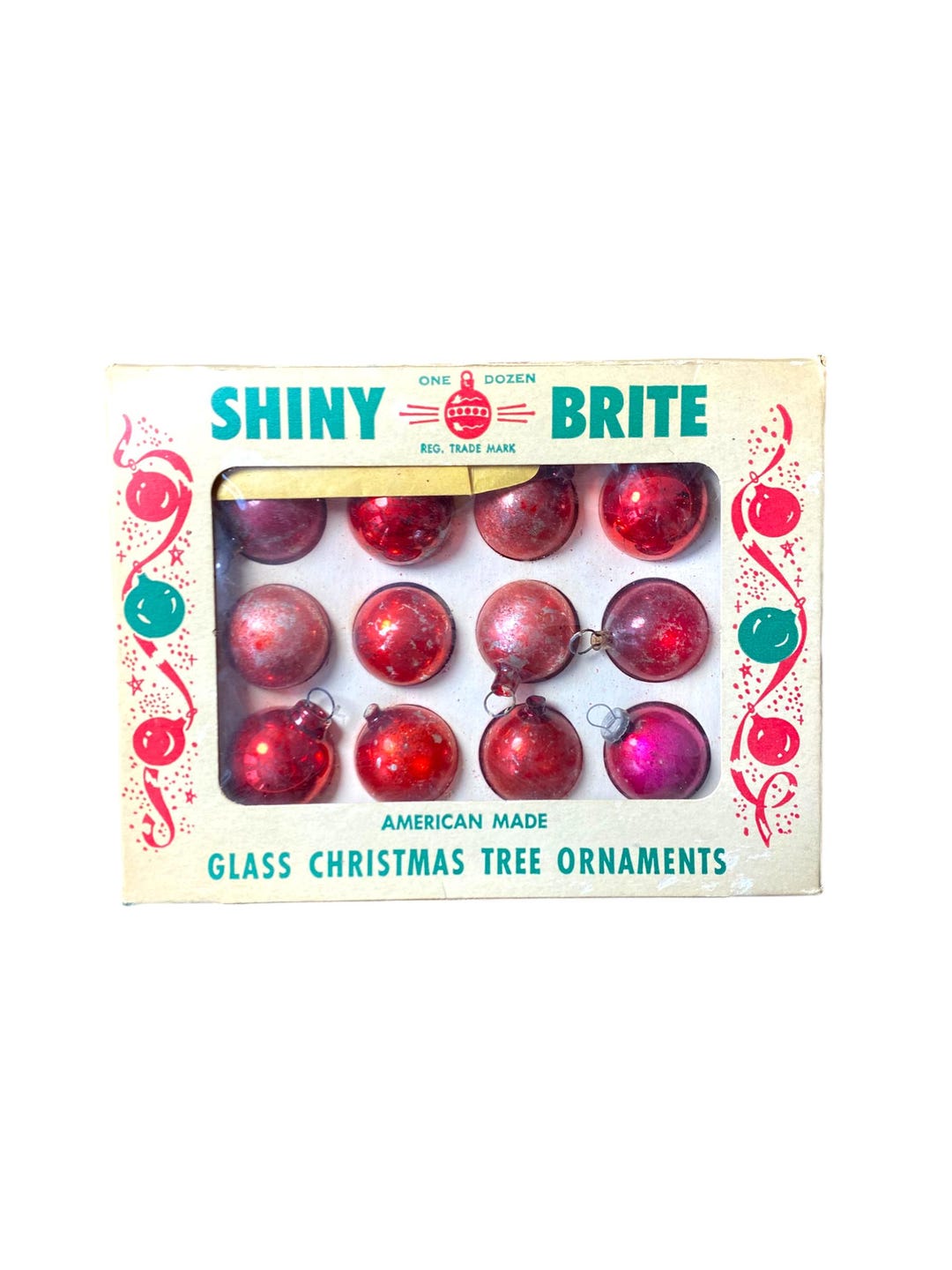 Vintage Shiny Brite Small Red Glass Christmas Ornaments in Original Box ...