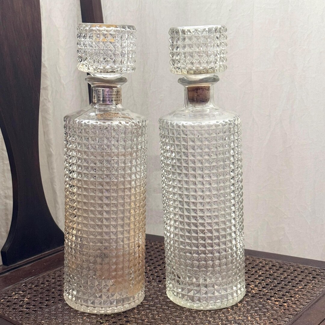 Vintage Four Roses Whiskey Decanter Set Diamond Point Glass, Pair With ...