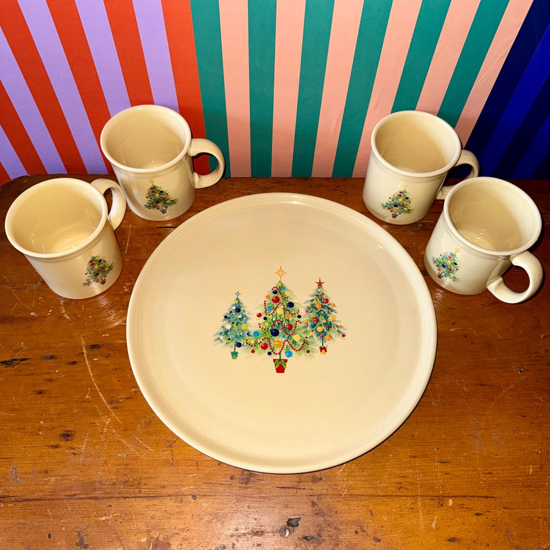 Vintage Homer Laughlin Fiesta Christmas Set – 12” Platter & 4 Mugs ...