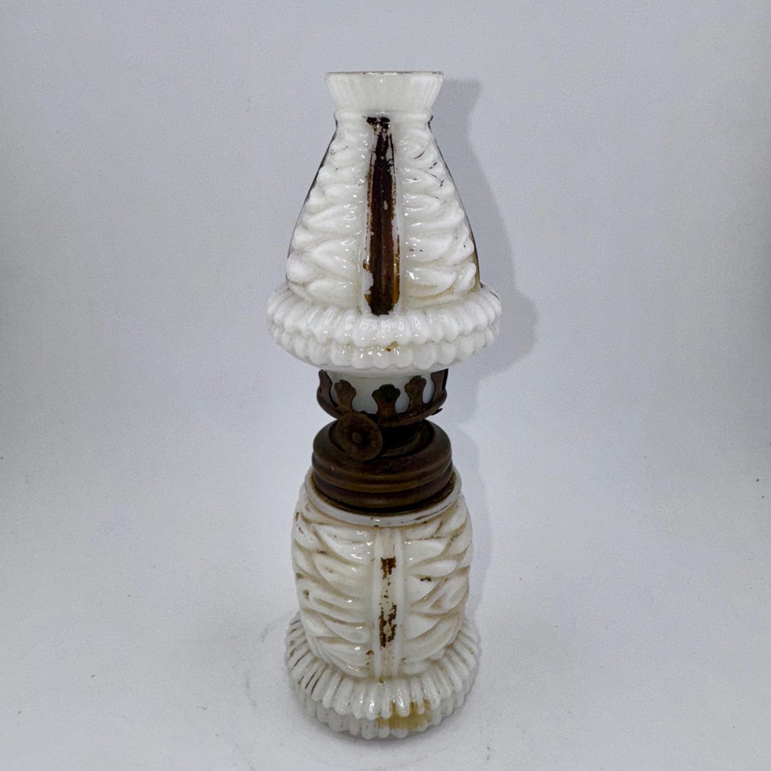 Antique Milk Glass Miniature Oil Lamp – “shag” Christmas Tree ...